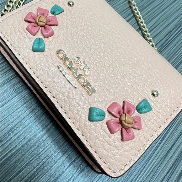 Coach | Bags | Coach Mini Wallet On Chain Floral Design Pink Woc | Poshmark